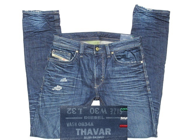 【目立った傷や汚れなし】【送料無料】廃盤 即決 DIESEL THAVAR ディーゼル タバー W32 イタリア製 ダメージ加工 ブルーアイコン スリムスキニー メンズ デニム の落札情報詳細 ...
