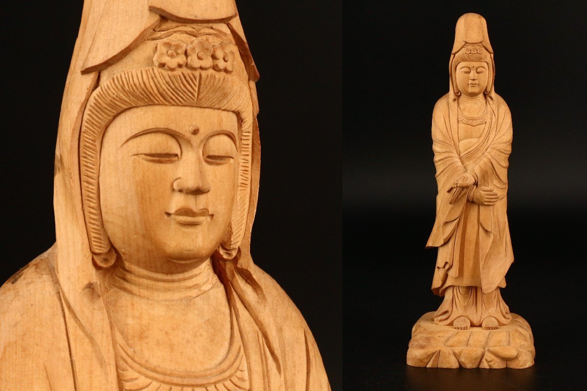 【やや傷や汚れあり】仏像 白衣観音立像 木彫 仏教美術 置物 精密彫刻 高さ約22cmの落札情報詳細 - ヤフオク落札価格検索 オークフリー