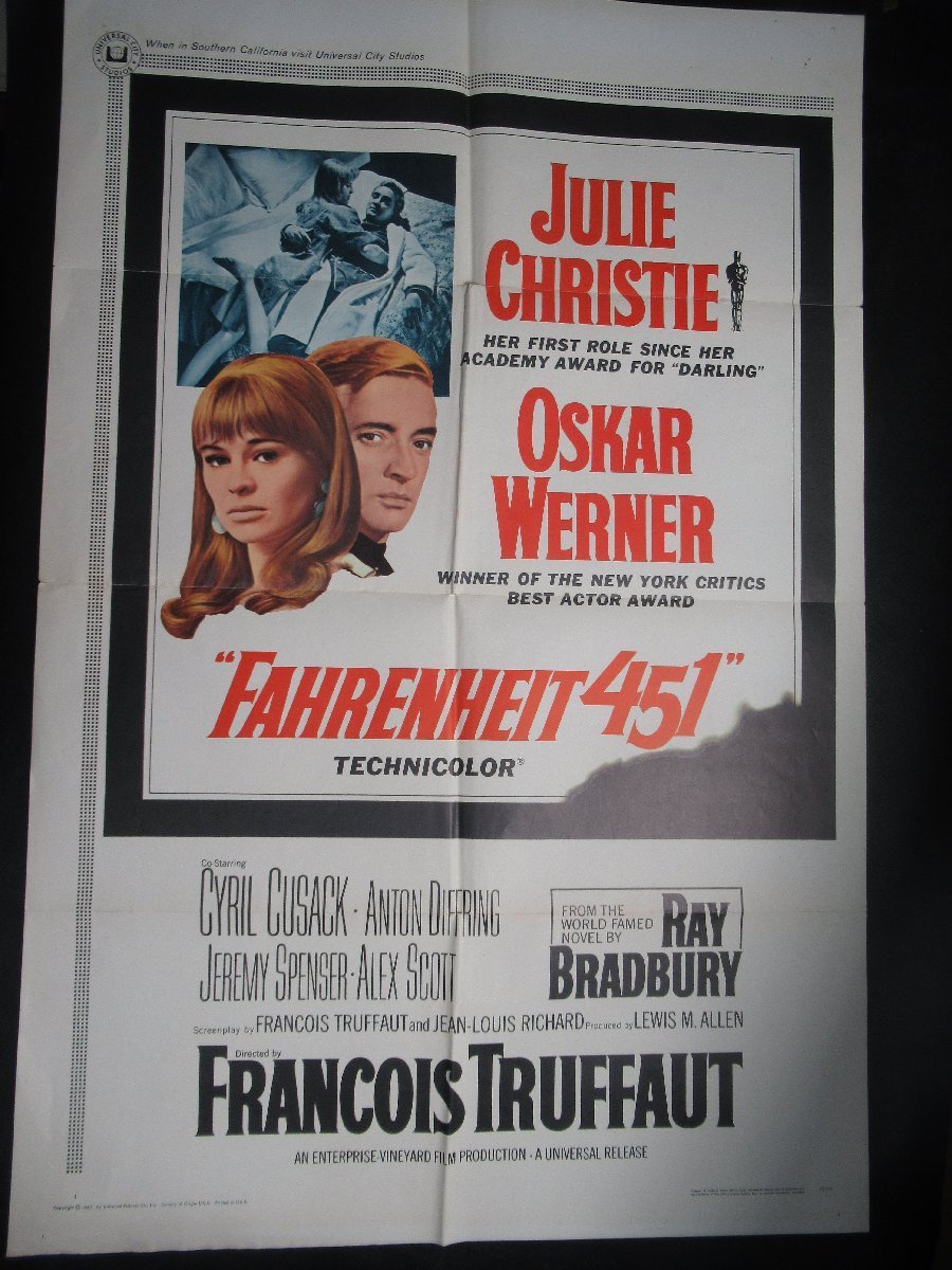 【傷や汚れあり】※T0529/US版1sh 映画ポスター【 Fahrenheit 451 】（華氏451度）監督 フランソワ・トリュフォー/ORG 67/22の落札情報詳細 - Yahoo ...