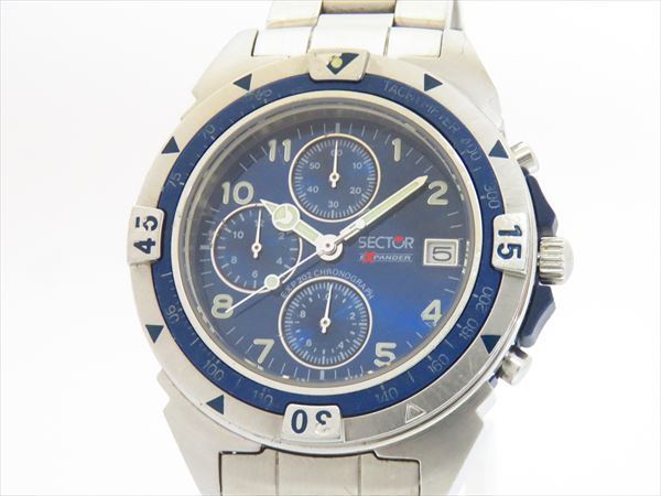 【傷や汚れあり】★稼働品 SECTOR セクター EXPANDER EXP130 クロノグラフ デイト シルバー×ブラック メンズ 腕時計 ...