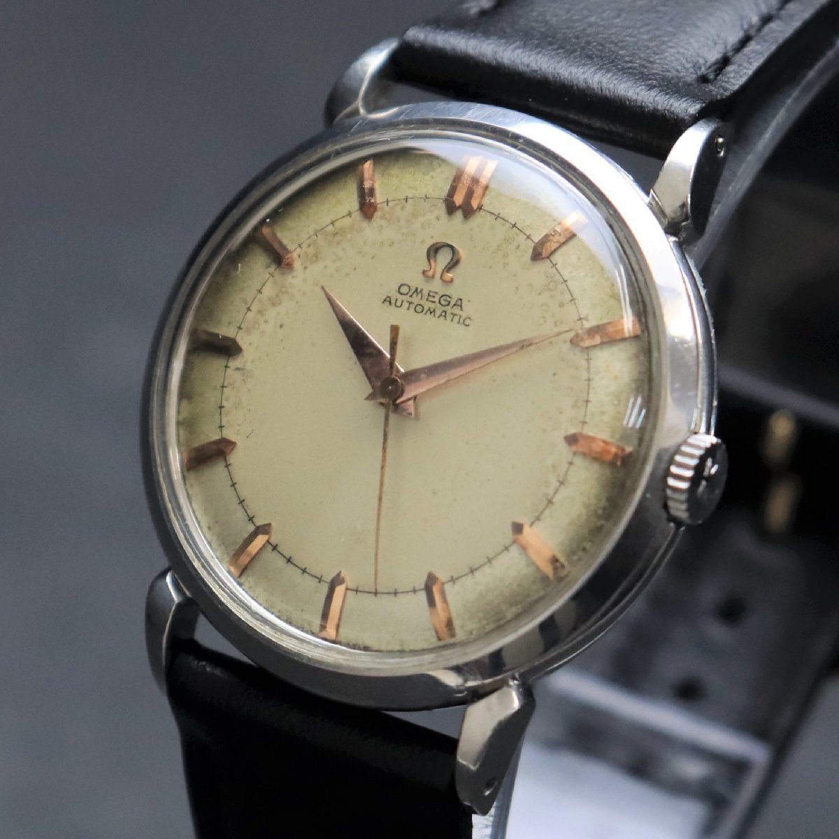 【やや傷や汚れあり】希少 猫足ラグ OMEGA オメガ Ref.2445-1 Cal.354 ハーフローター式自動巻き 1950年代製造 ベルト新品 スイス製 アンティーク メンズ腕時計の落札 ...