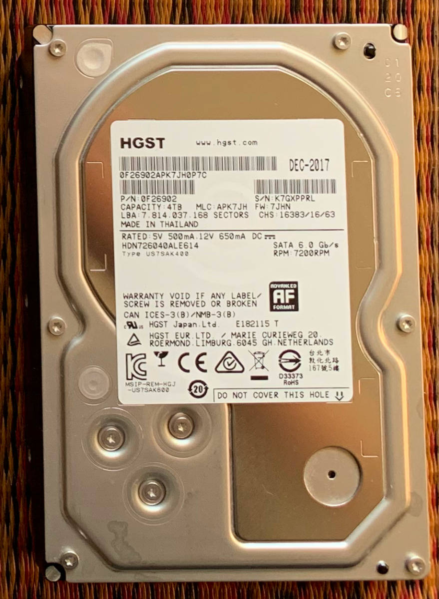 【やや傷や汚れあり】HGST Deskstar HDN726040ALE614 4TB 7200RPMの落札情報詳細 - ヤフオク落札価格検索 ...