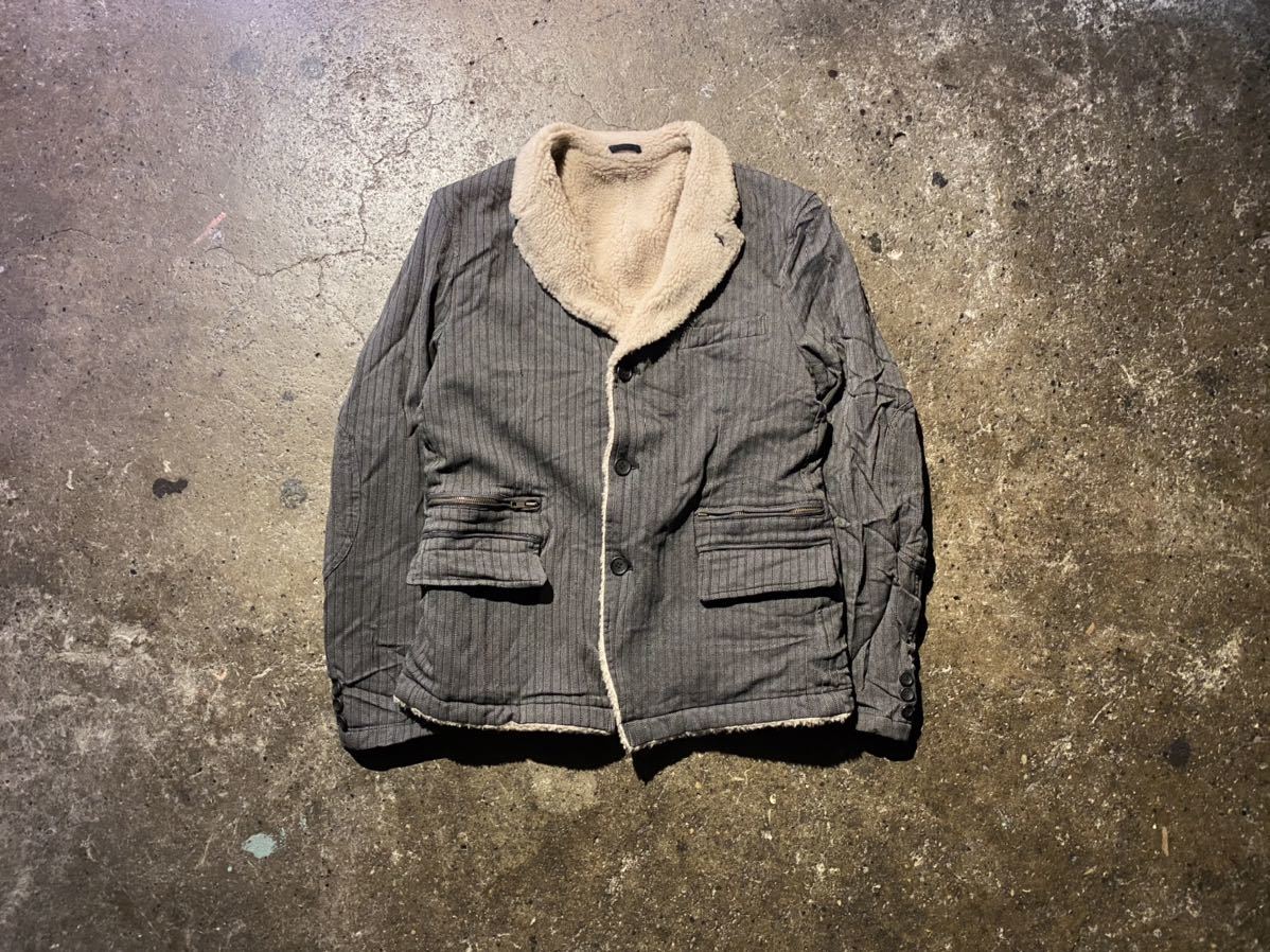 【目立った傷や汚れなし】COMME des GARCONS HOMME 05AW 裏地ボアポリ縮ストライプ3Bジャケット コムデギャルソンオム 2005AW AD2005 HP-J052 Mの ...