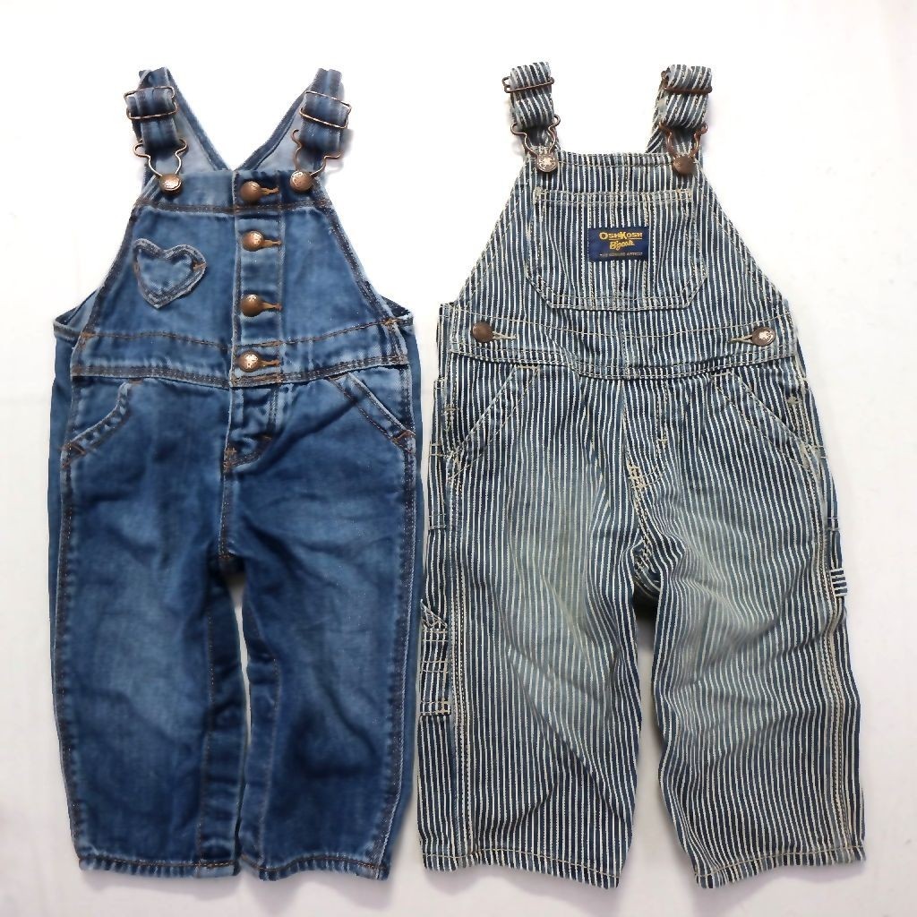 【やや傷や汚れあり】 OSHKOSHオーバーオールMIX set ストライプ デニム 他 (キッズ9) 8枚セット まとめ売り 古着卸 1円 ...