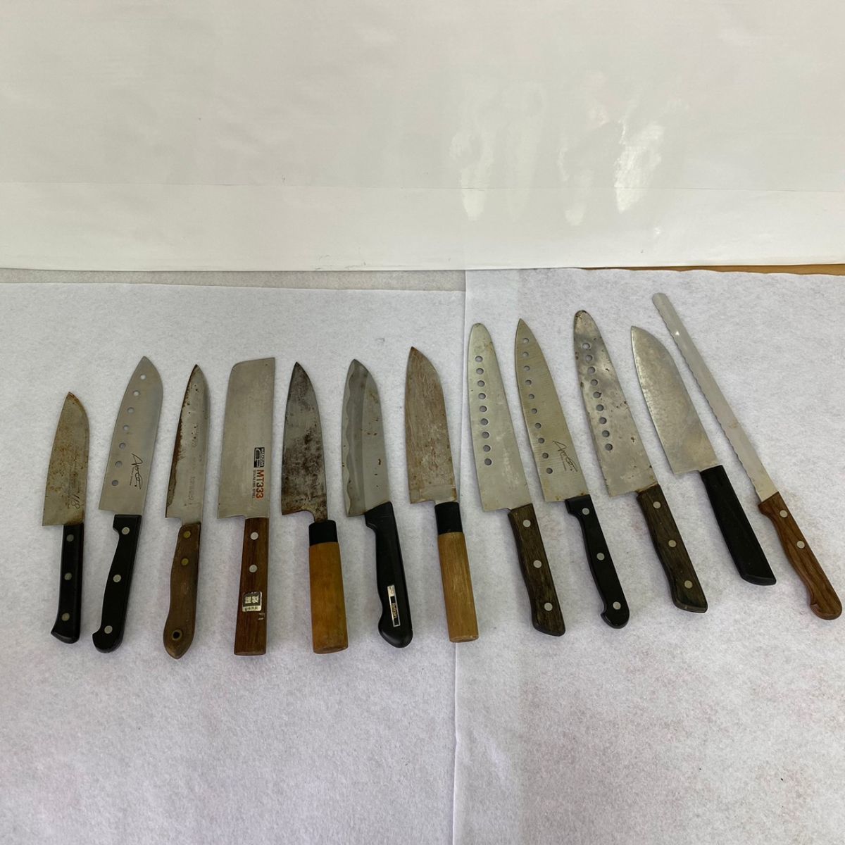 【傷や汚れあり】E347-O15-3002 包丁 庖丁 12本セット 二見浦 菊一文字/濃州孫六作/永切れ王/YUTAKA ISHINABE/MASAZUMI 御料理庖丁/三徳包丁 他 まとめ ...