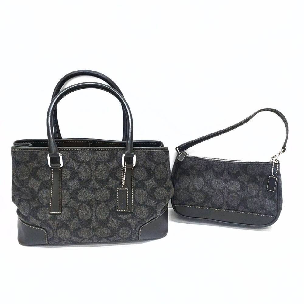 【傷や汚れあり】中古 COACH シグネチャー 2点セット ハンド トートバッグ フェルト グレー F1J-7723 F1J-7720 ...