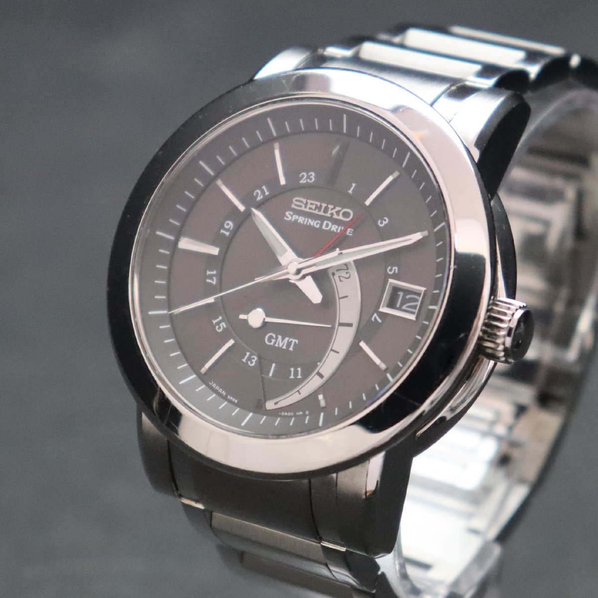 【目立った傷や汚れなし】SEIKO Spring Drive セイコー スプリングドライブ GMT 自動巻き 5R66-0AJ0 裏スケ パワ ...