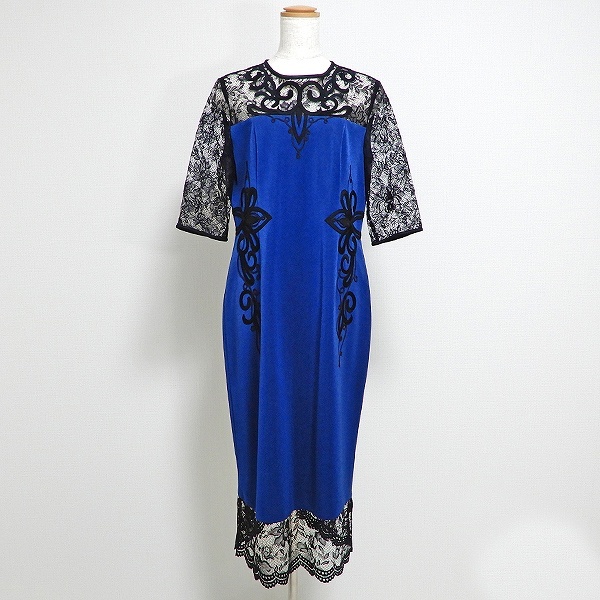 【目立った傷や汚れなし】#anc ミズレイコ MS.REIKO ワンピース 半袖 レース ロング丈 バックジップ 12 青系 黒系 レディース ...