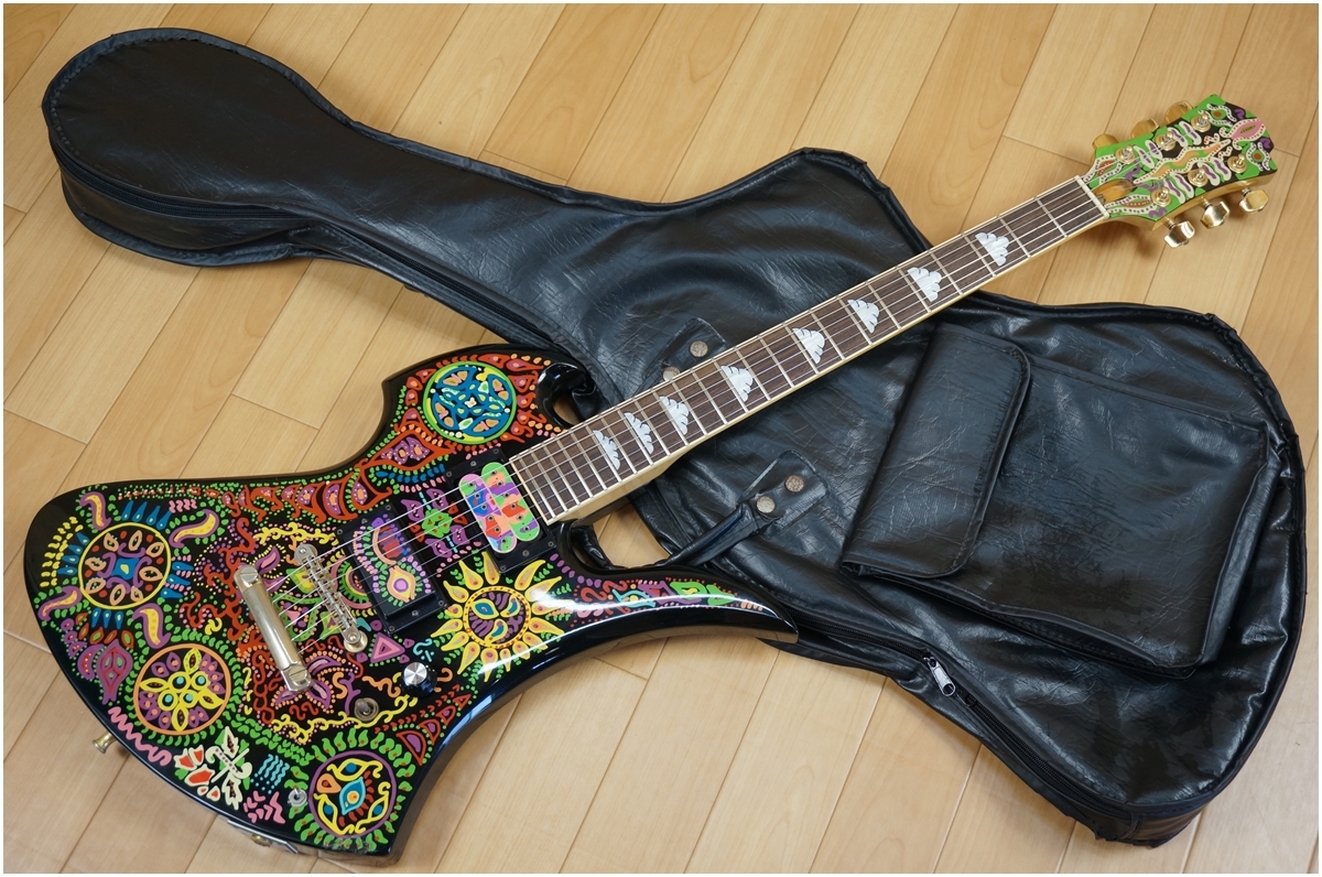 【傷や汚れあり】FERNANDES ★ フェルナンデス ★ モッキンバード hideモデル サイケデリックペイント ★ 新品弦張替済み ケース ...