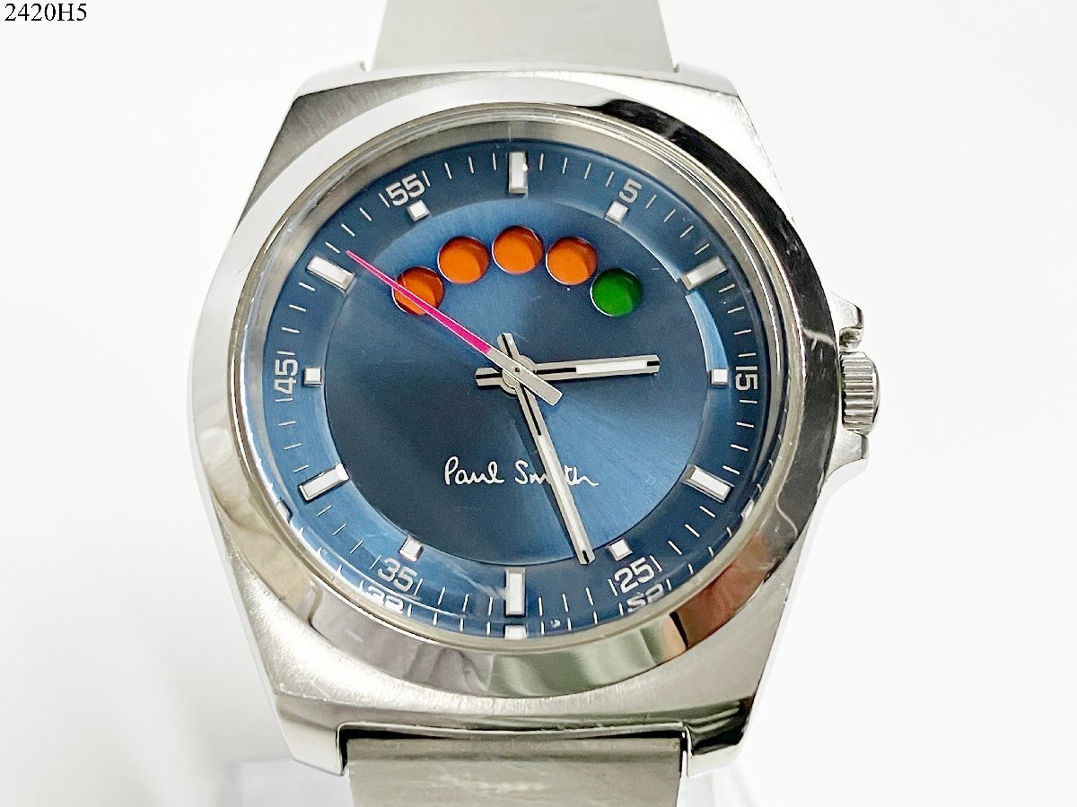 【全体的に状態が悪い】K 【Paul Smith】ポールスミス ファイブアイズ ホリゾンタル F335-T010491/680514 水色文字盤 five eyes 腕時計 SS QZ 3針 ...