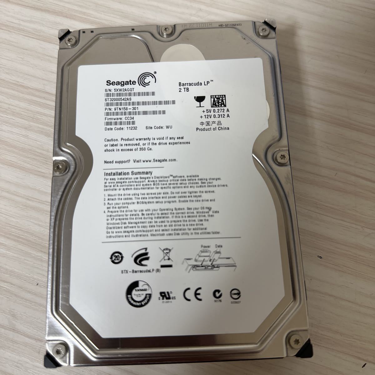 【未使用に近い】X243:【動作保証/使用0時間】Seagate 2TB HDD ST32000542AS 3.5インチHDD SATAの落札 ...