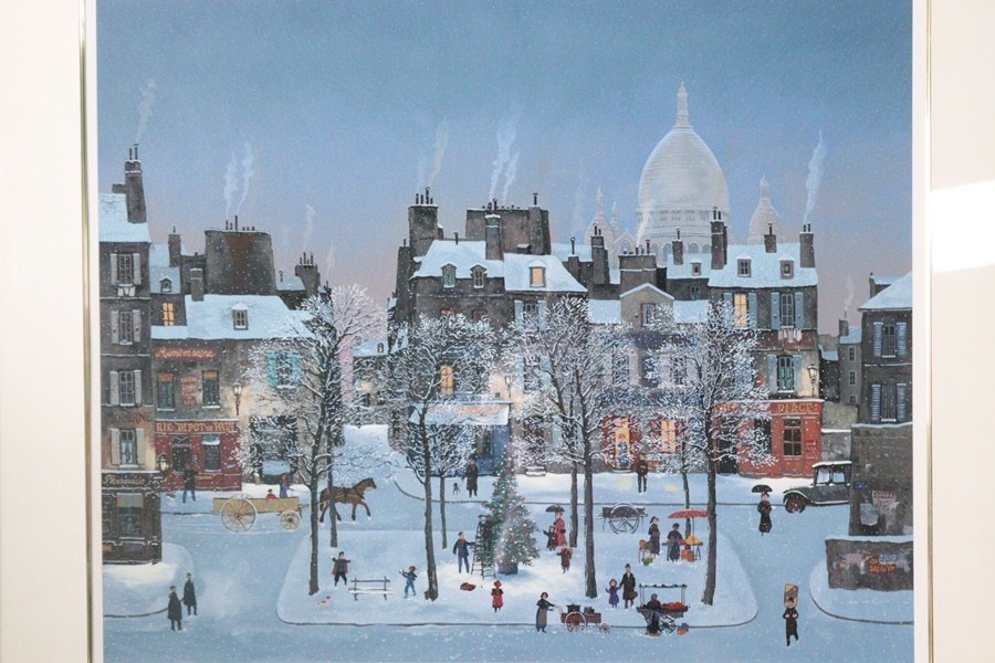 【傷や汚れあり】TB526ミッシェル・ドラクロワ リトグラフ モンマルトルのクリスマス 11/250/額装/Xmas/Christmas/Michel Delacroix/古道具タグボートの ...