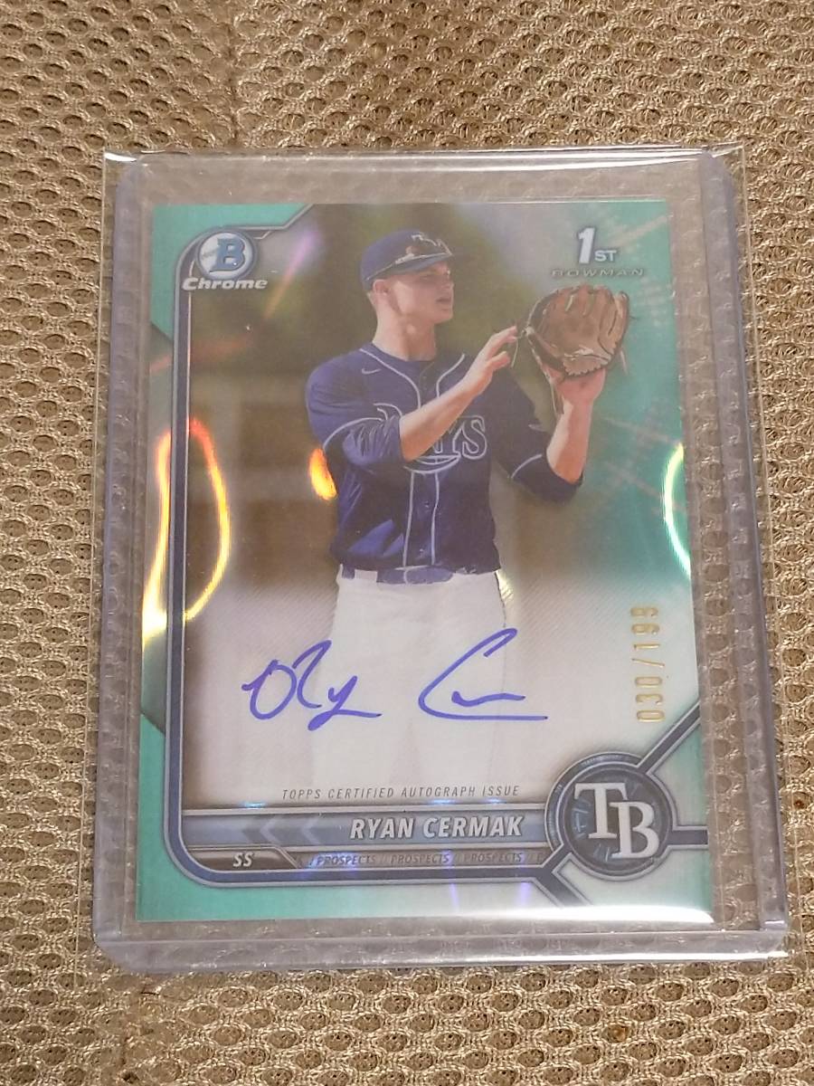 【未使用に近い】2022 Bowman Chrome Draft Ryan Cermak 1st Bowman Prospect Aqua Lava Refractor Auto ...