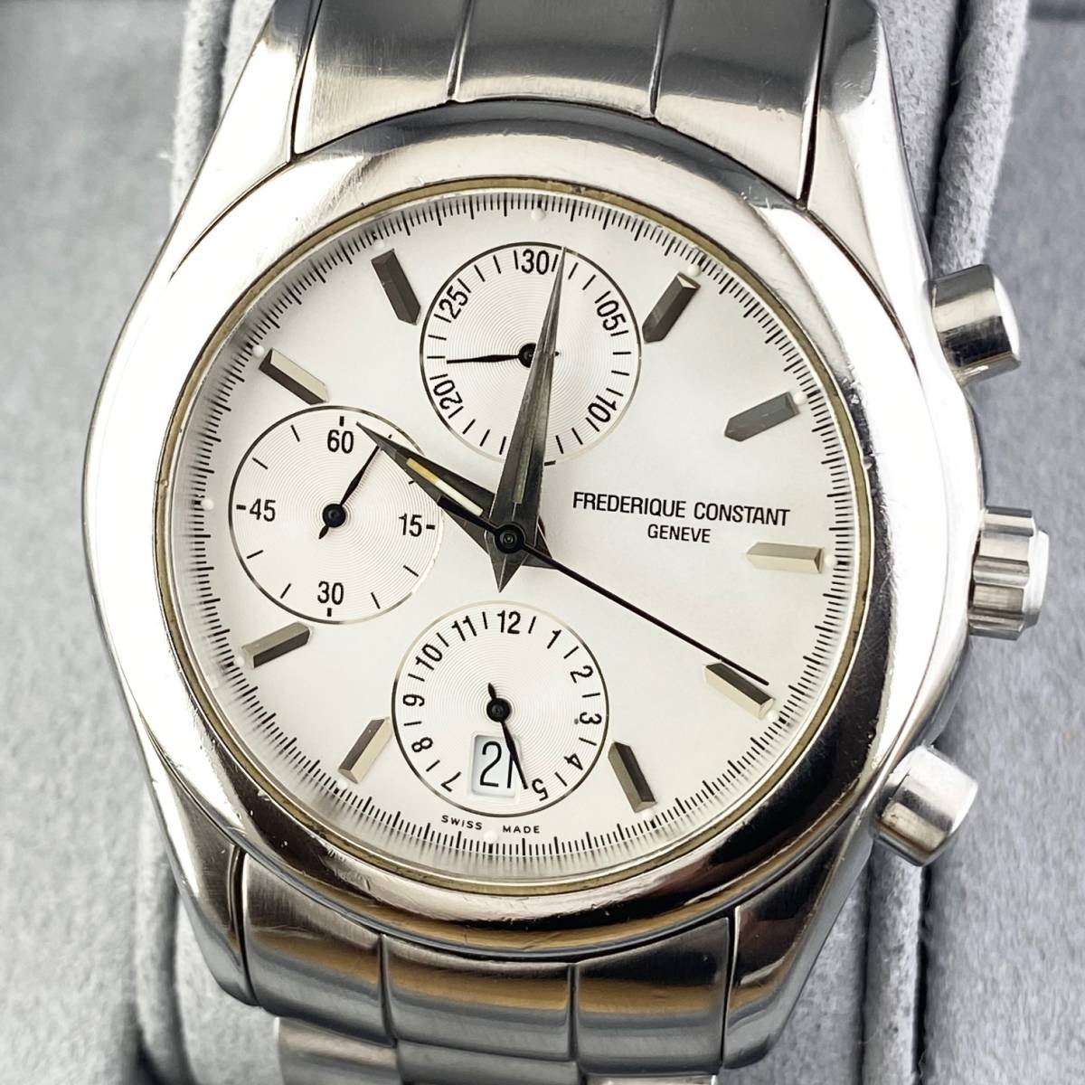 【目立った傷や汚れなし】【1円箱付】FREDERIQUE CONSTANT フレデリック コンスタント 腕時計 メンズ AT 自動巻 クロノグラフ ホワイト文字盤 裏スケ デイト 可動品の落札 ...