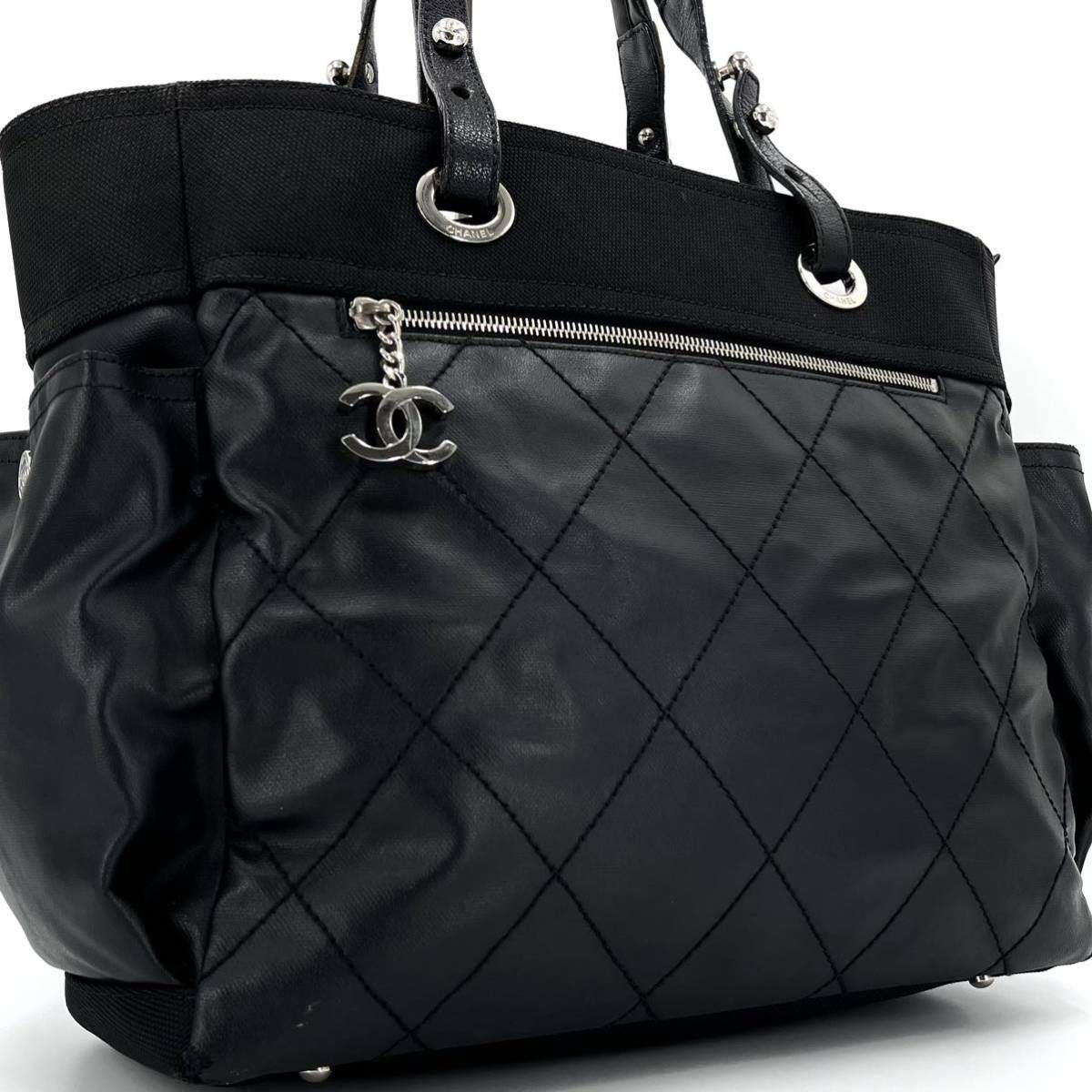 【目立った傷や汚れなし】1円【 鑑定済正規品 】CHANEL シャネル パリ ビアリッツ GM ココマーク チャーム付 大容量 キルティング 肩掛け A4 レザー キャンバス 黒の落札情報詳細 ...