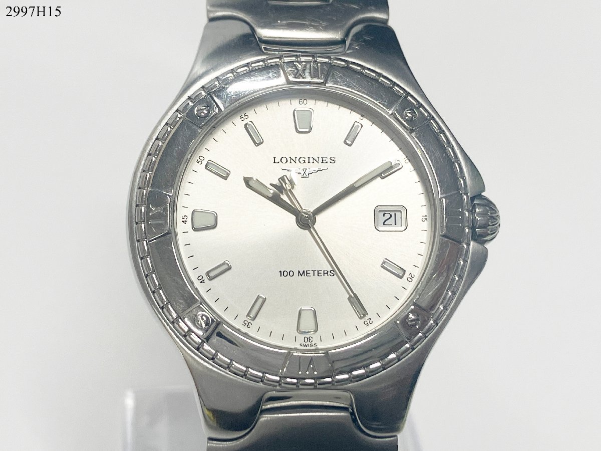 【傷や汚れあり】★稼働品 LONGINES ロンジン 100 METERS L3 612 4 Cal.L263.2 クォーツ デイト 3針 メンズ 腕時計 電池交換済 純正ベルト ...
