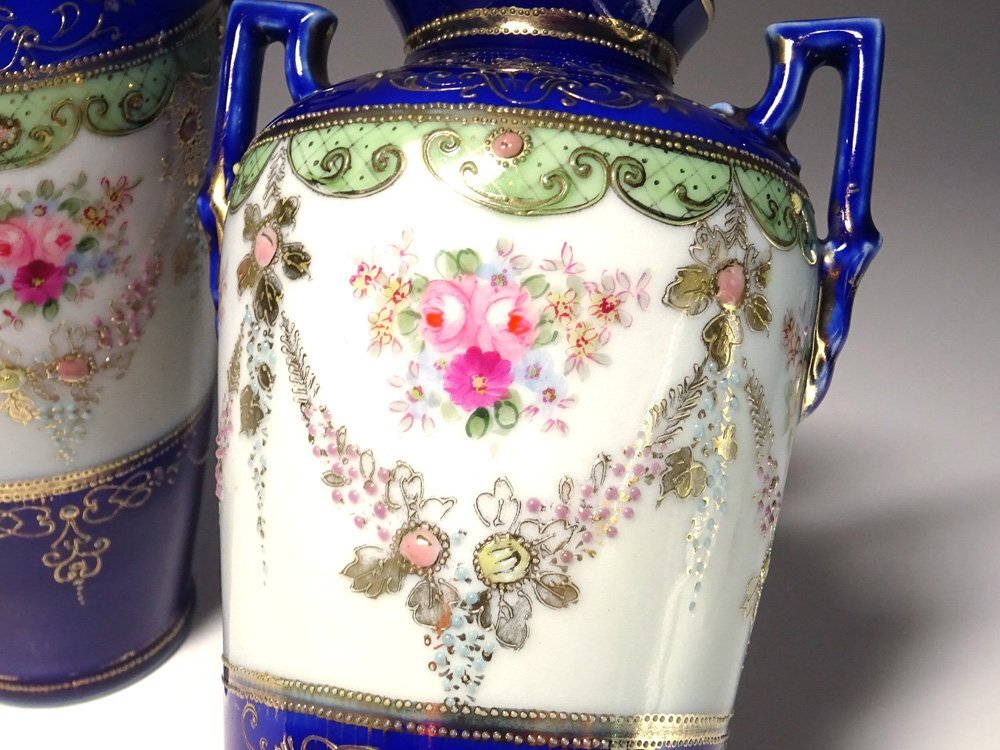 【やや傷や汚れあり】慶應 1908年(明治41年)頃【NORITAKE オールドノリタケ】マルキ印 ファンシーウェア アール・ヌーヴォー様式 金盛・エナメル装飾 花瓶一対の落札情報詳細 ...