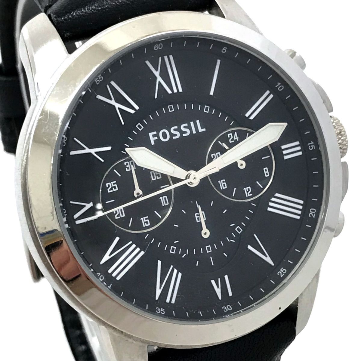 【目立った傷や汚れなし】FOSSIL フォッシル Grant グラント 腕時計 FS4812 クオーツ ラウンド クロノグラフ レザー ...
