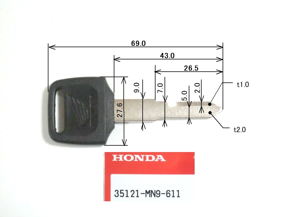 【未使用】 ホンダ純正 35121-MN9-611 キー ,ブランク ☆3/スペアキー/CB750/RC42/CB400FOUR/NC31 ...