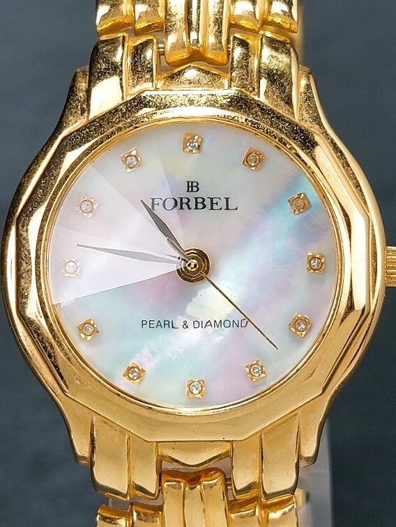 【目立った傷や汚れなし】美品 FORBEL フォーベル FB-1051M アナログ クォーツ 腕時計 シェル文字盤 ゴールド メタルベルト ...