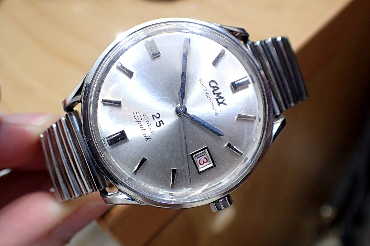 【やや傷や汚れあり】希少/スイス製 キャミー/CAMY スーパーオートマチック Sputnik/スプートニク 裏メダリオン 自動巻き ...