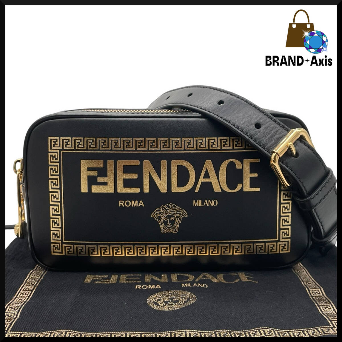 【未使用】★【新品未使用!!/国内最安】FENDACE フェンダーチェ フェンディ×ヴェルサーチ ブラック ショルダーバッグ カメラバッグ ...