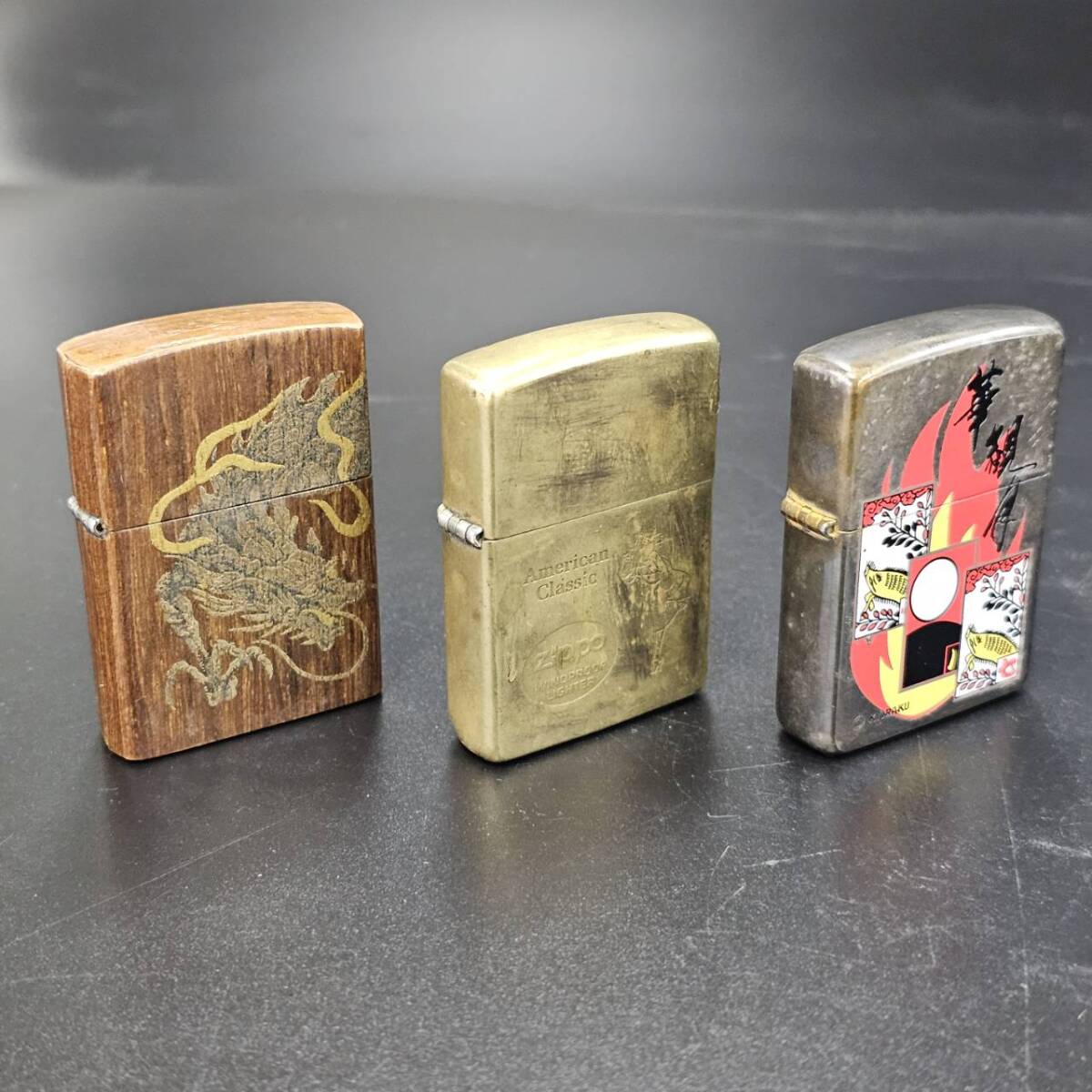 【傷や汚れあり】24千/A012196-2/E101-608/NY3000 ジッポライター 3点まとめ Zippo H03/B10/B14 American Classic 花観月 喫煙グッズ ...