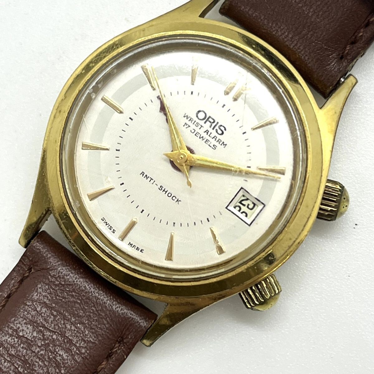 【傷や汚れあり】T027-K41-1075 ORIS オリス WRIST ALARM リストアラーム 17石 ANTI-SHOCK デイト 420-7387 SS B 6346 メンズ腕時計 ...