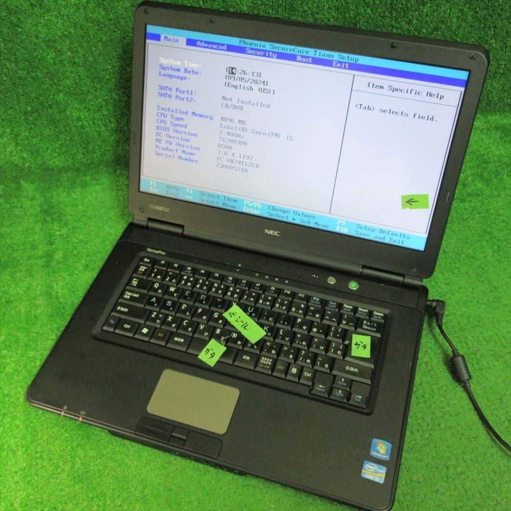 【傷や汚れあり】[4280] NEC VK24TL-D PC-VK24TLZCD Core i5 2430M 2.40GHz HDDなし DVDマルチ メモリ4GB 15.6インチ BIOS ...