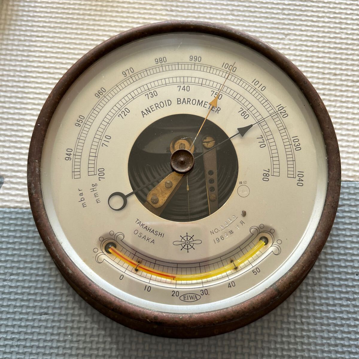【全体的に状態が悪い】AK0605992 TRADE W MARK ANEROID BAROMETER アネロイド バロメーター 気圧計 船舶 ...