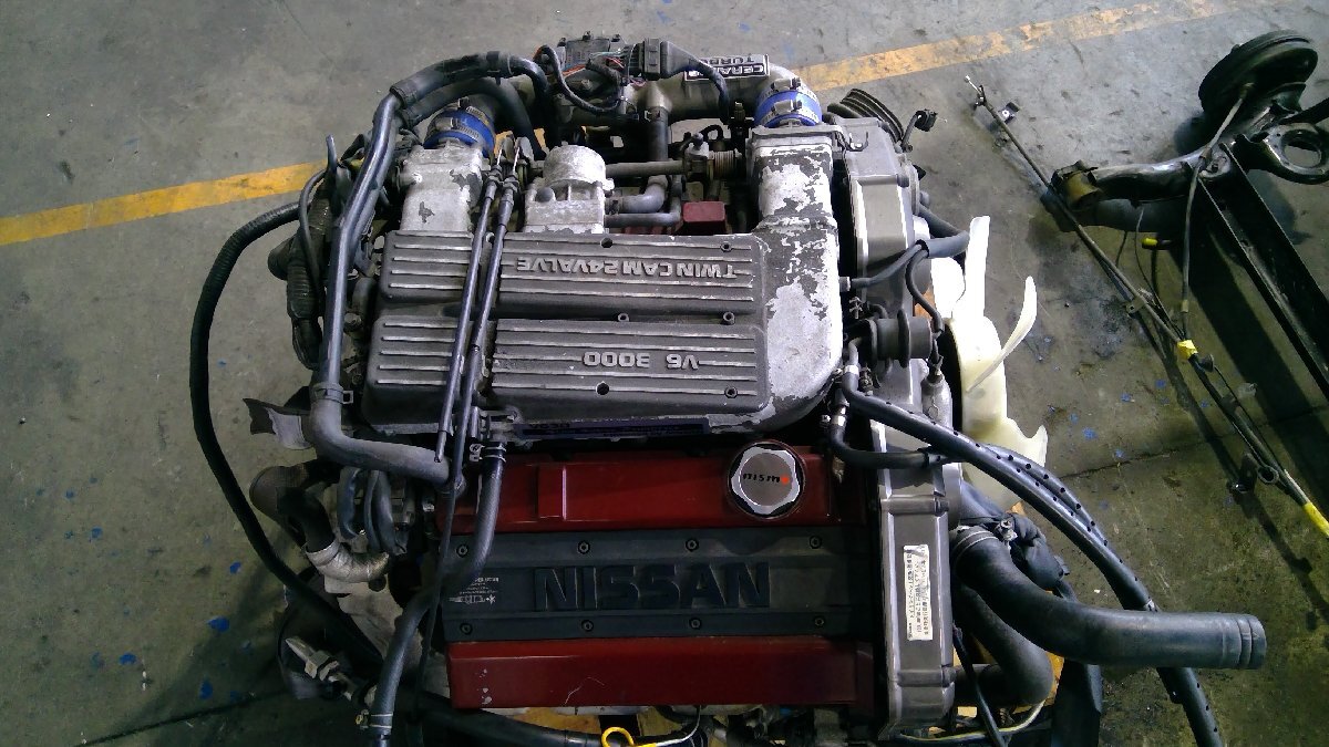 【やや傷や汚れあり】(S) 日産 シーマ Y31 VG30DET AT エンジンASSY 実動外し ECU ハーネスセット 走行距離 86 ...