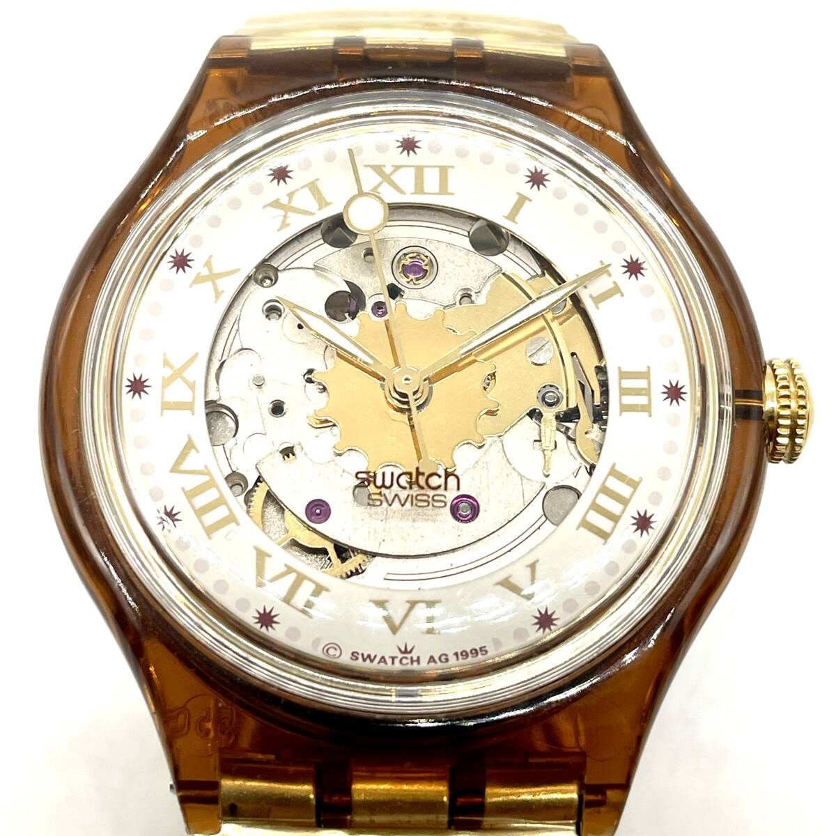 【目立った傷や汚れなし】稼働品 美品 Swatch スウォッチ SAF100 NUGGET Automatic スケルトン 自動巻き 機械式 ...