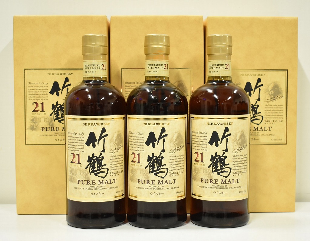 【未使用】★3120★未開栓 NIKKA WHISKY ニッカ ウイスキー 竹鶴 21年 PURE MALT ピュアモルト 700ml 43度 3本セット 箱付きの落札情報詳細 - Yahoo ...