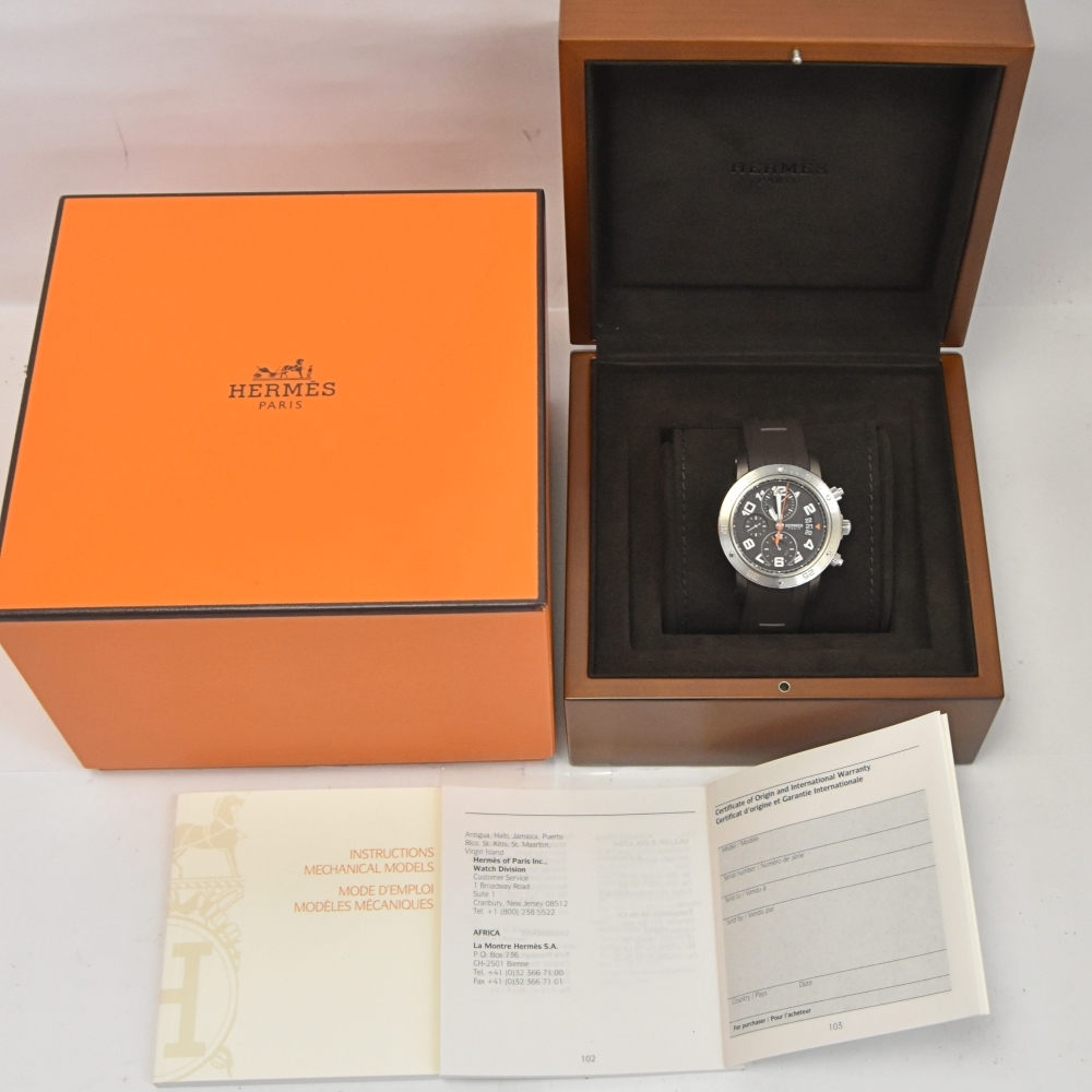 【やや傷や汚れあり】値下 エルメス HERMES CP2.941 クリッパー ダイバー クロノグラフ デイト 自動巻き メンズ 良品 箱・保証 ...