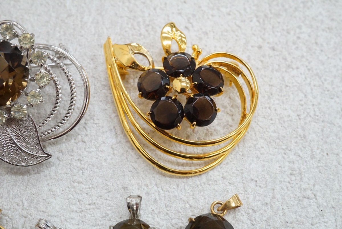 【やや傷や汚れあり】B912 スモーキークォーツ ペンダント ブローチ ネックレス ヴィンテージ アクセサリー カラーストーン 大量 まとめて ...