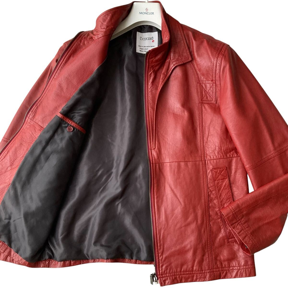 【目立った傷や汚れなし】希少カラー 良品/Lサイズ バラシ barassi レザー ジャケット レイヤード ジップアップ ブルゾン ラムレザー ...