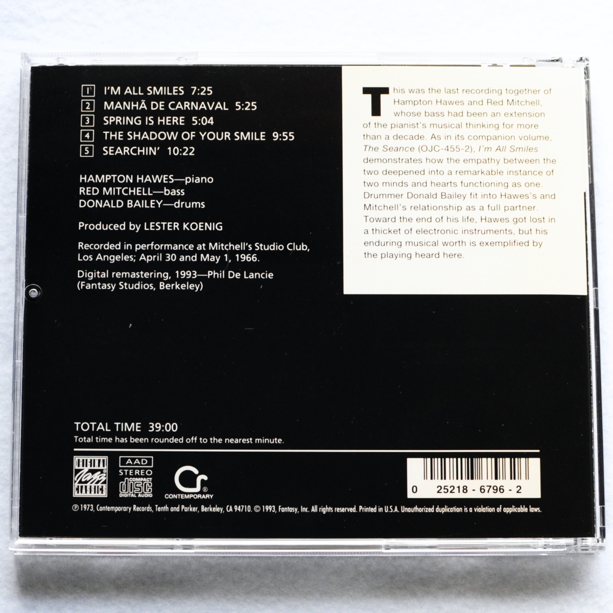 【やや傷や汚れあり】【ジャズ CD】ハンプトン・ホーズ/I'm All Smiles/Hampton Hawes/Red Mitchell ...