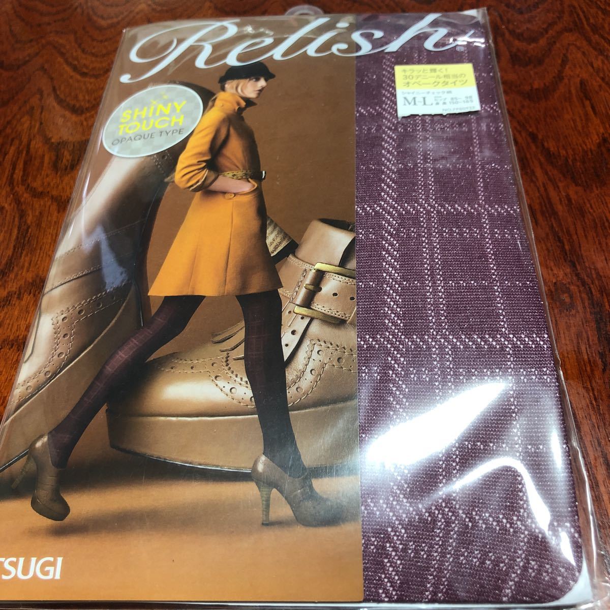 【新品】★ ATSUGI レリッシュ タイツ シャイニーチェック柄 30D M～L バーガンディ パープル オペークタイツ アツギ RELISH ストッキング 新品 の落札情報詳細 ...