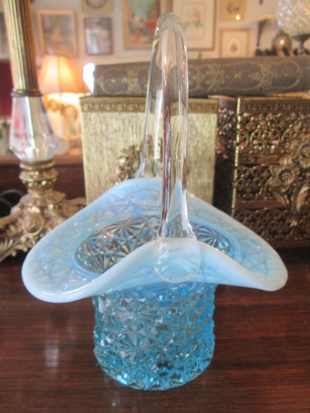 【やや傷や汚れあり】フェントン ウランガラス ヴァセリン Fenton コインドット バスケット ガラス コレクター アートガラス 北米 ...