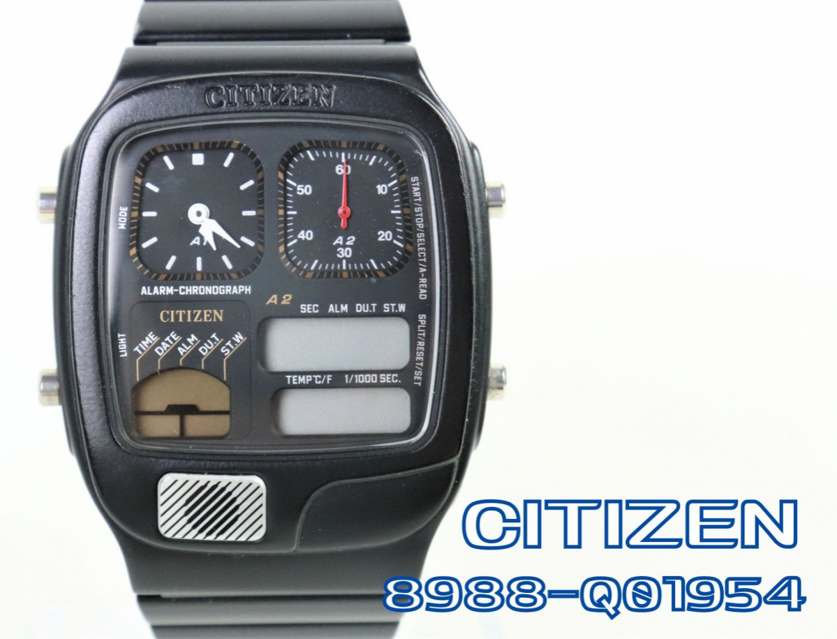 【目立った傷や汚れなし】CITIZEN 8988-Q01954 シチズン 腕時計 デジタル時計 アナデジクロノグラフ アンティーク ブラック ...