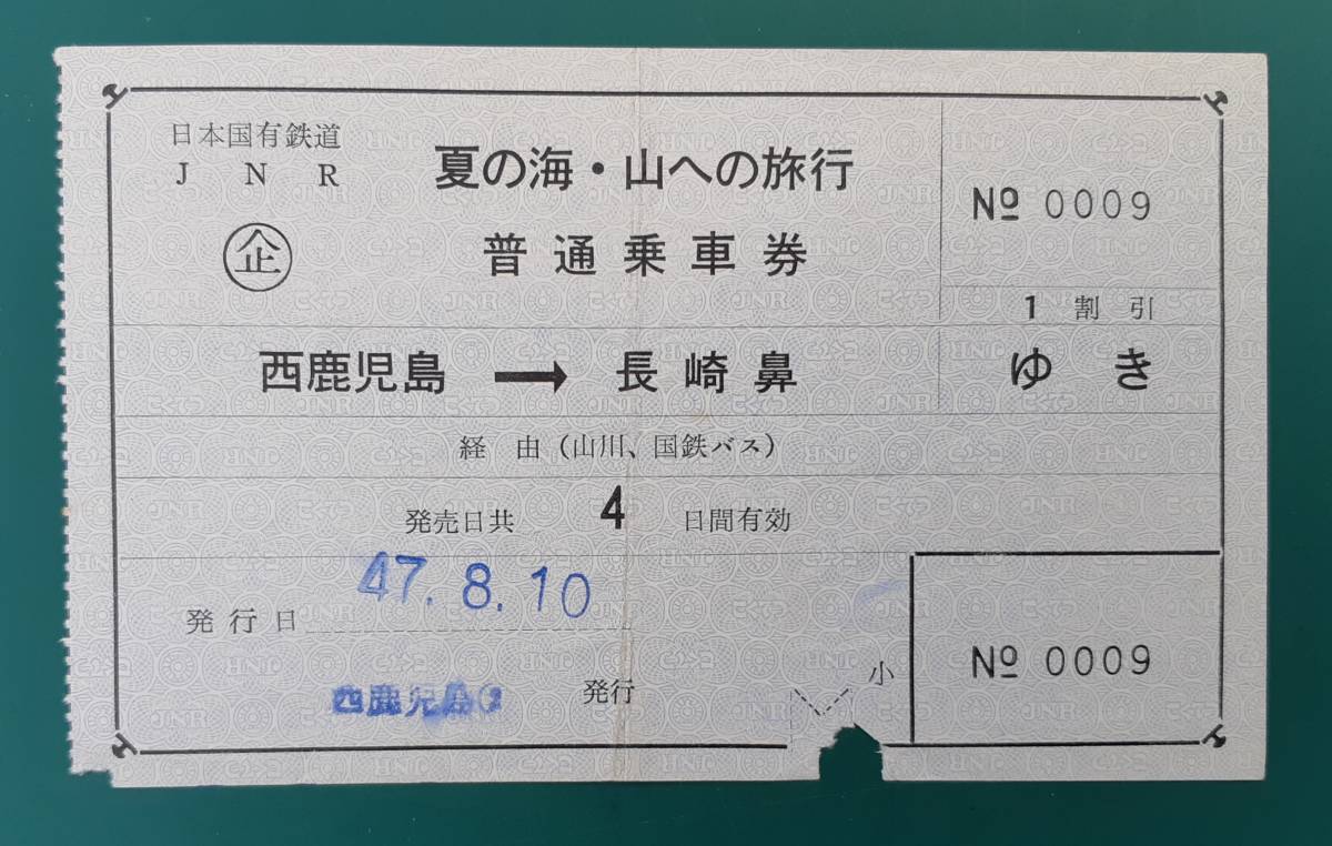 【傷や汚れあり】夏の海・山への旅行 普通乗車券 西鹿児島→長崎鼻 ゆき 山川・国鉄バス経由 西鹿児島発行 軟券 S47.8.10の落札情報詳細 - ヤフオク落札価格検索 オークフリー