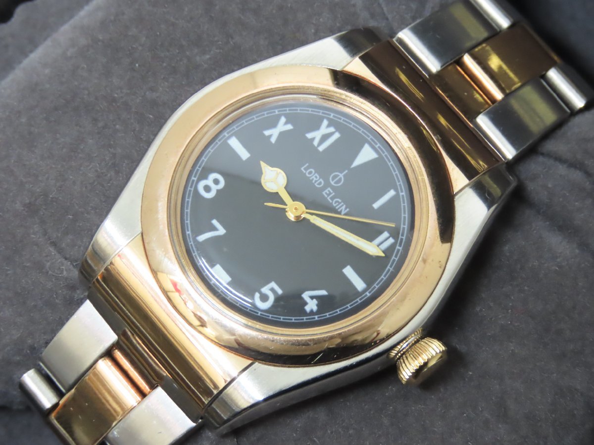 【やや傷や汚れあり】☆LORD ELGIN ロードエルジン 自動巻き メンズ ボーイズ腕時計 文字盤 ブラック M-049 本体・コマ4点 ...