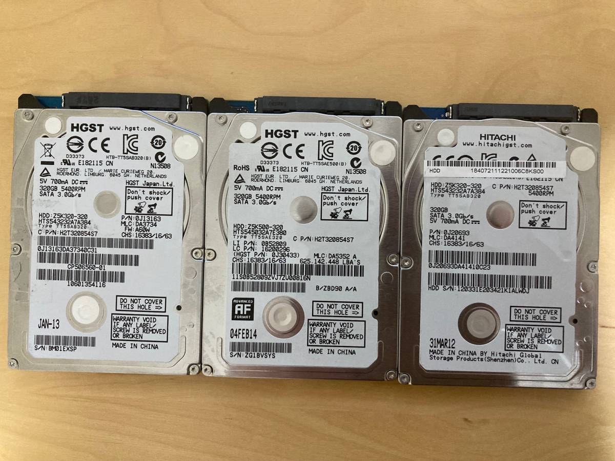 【目立った傷や汚れなし】中古 ハードディスク HDD320GB 3台SET HITACHI・HGST SATA 2.5インチ 320GBの落札 ...