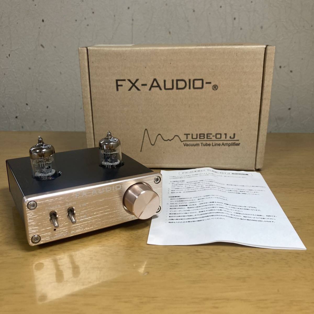 【目立った傷や汚れなし】真空管プリアンプ FX-Audio Tube-01J ブロンズゴールド 再生良好 真空管ラインアンプ 6J1・元箱 ...