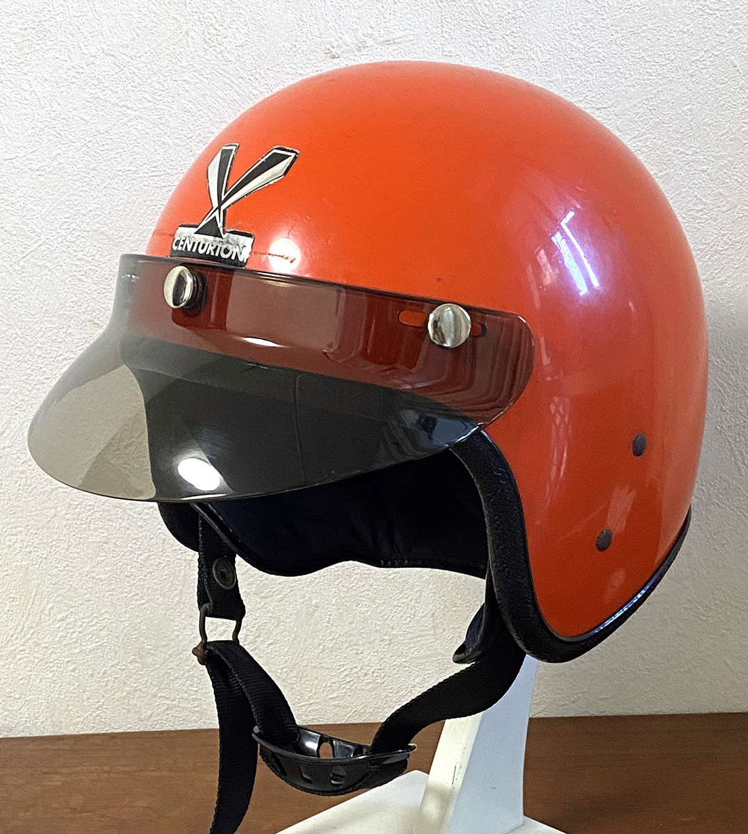 【傷や汚れあり】1970's 英国 STADIUM Project 6 ジェットヘルメット スタジアム 純正バイザー付 当時物 M ビンテージ ...