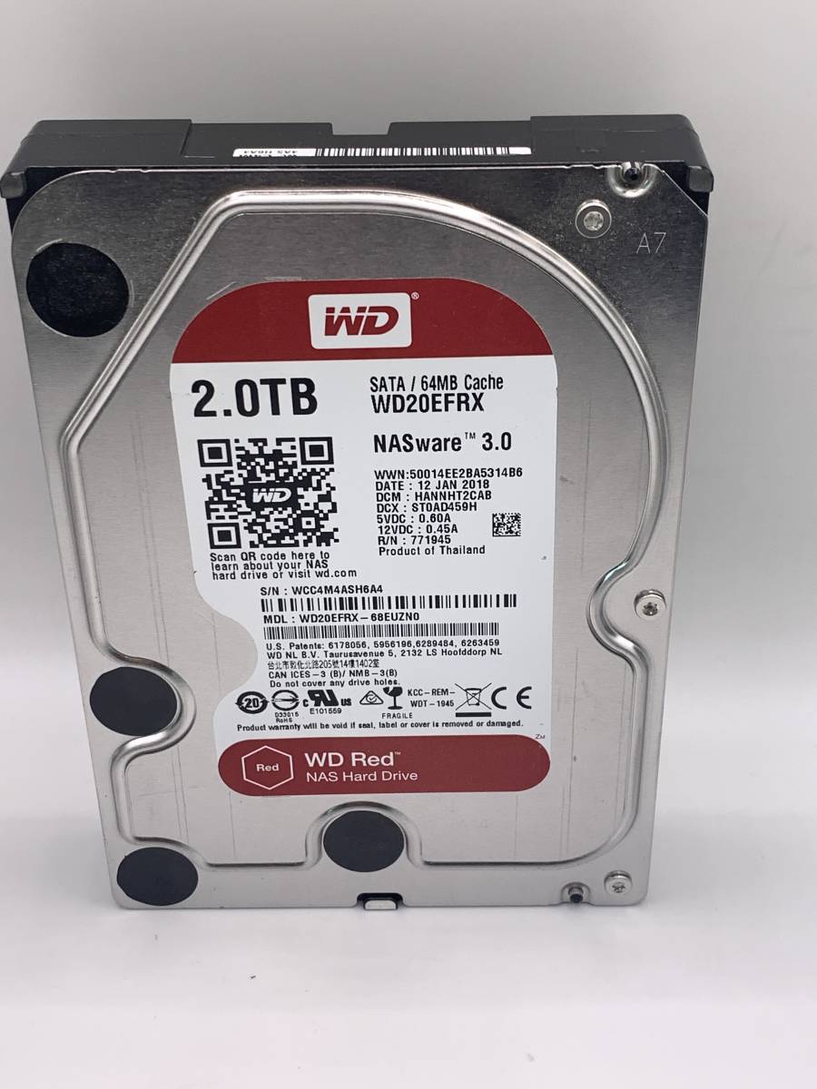 【目立った傷や汚れなし】WD RED(NAS）用 2TB HDD WD20EFRX 3.5インチ SATA シリアルナンバー ...