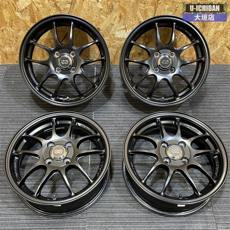 【目立った傷や汚れなし】美品軽量 エンケイ ENKEI PF01 15インチ 5.0J+45 4H 100 マットブラック ホイール 4本 タフト タント ワゴンR ハスラー キャスト N ...