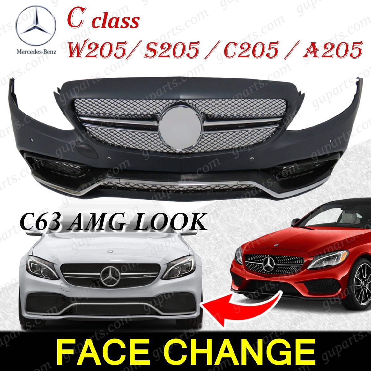 【未使用】ベンツ W205 S205 C205 A205 C63 AMG LOOK フロント バンパー セット C180 C200 C220d C250 C300 C350e C450 C43 ...