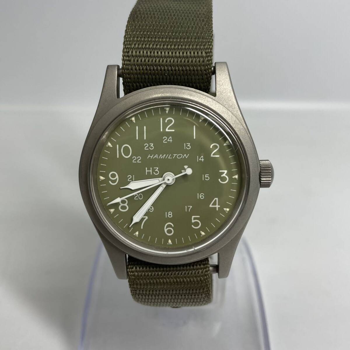【やや傷や汚れあり】【希少】稼働品 美品 HAMILTON ハミルトン H3 9219 カーキ ミリタリー グリーン系文字盤 メンズ 手巻き ...