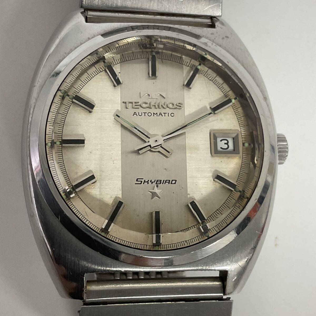 【傷や汚れあり】営ST204-60 TECHNOS SKYBIRD／ テクノス スカイバード 自動巻き デイト シルバー 腕時計 （稼働品）の落札情報詳細 - Yahoo!オークション落札価格 ...